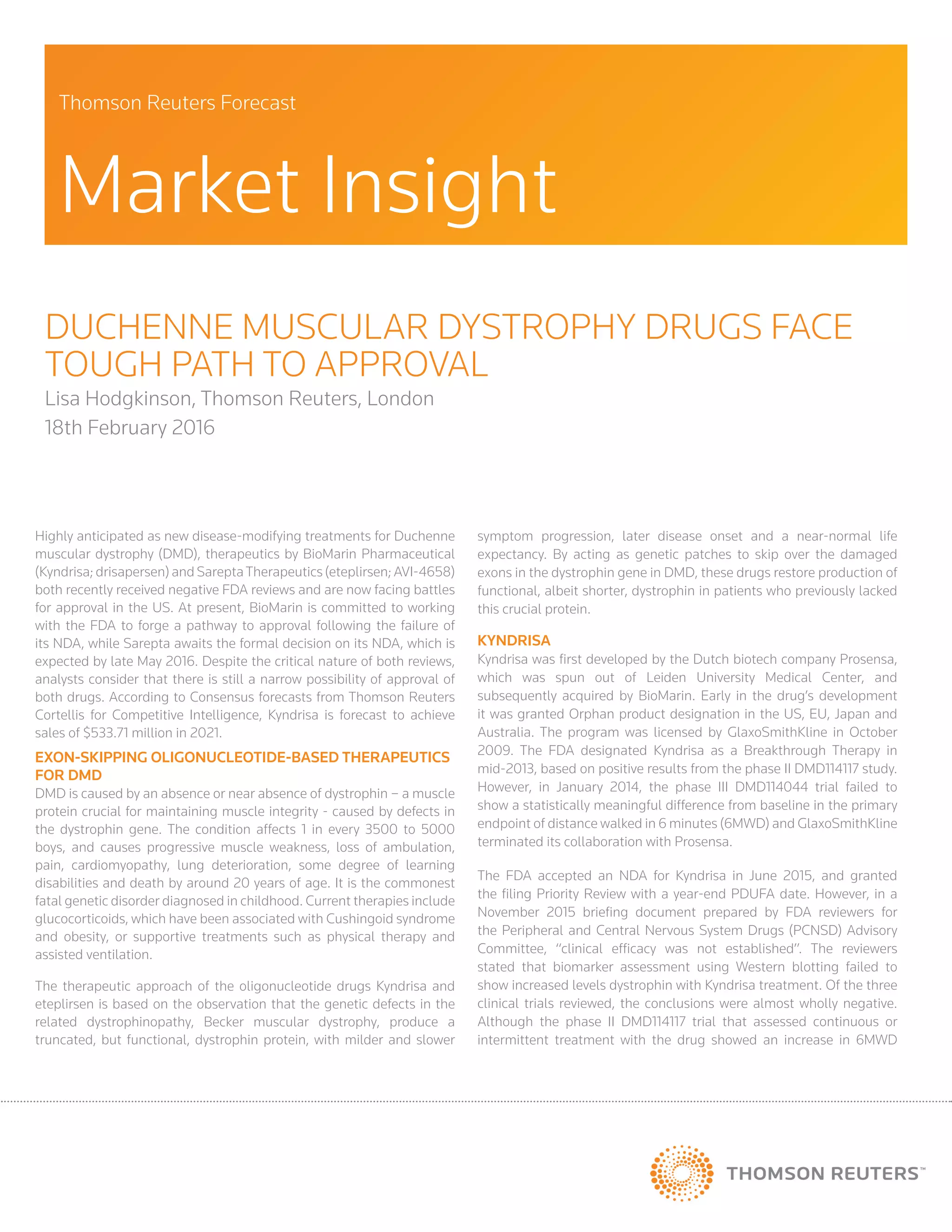 Duchenne Muscular Dystrophy Drugs Face Tough Path to Approval | PDF