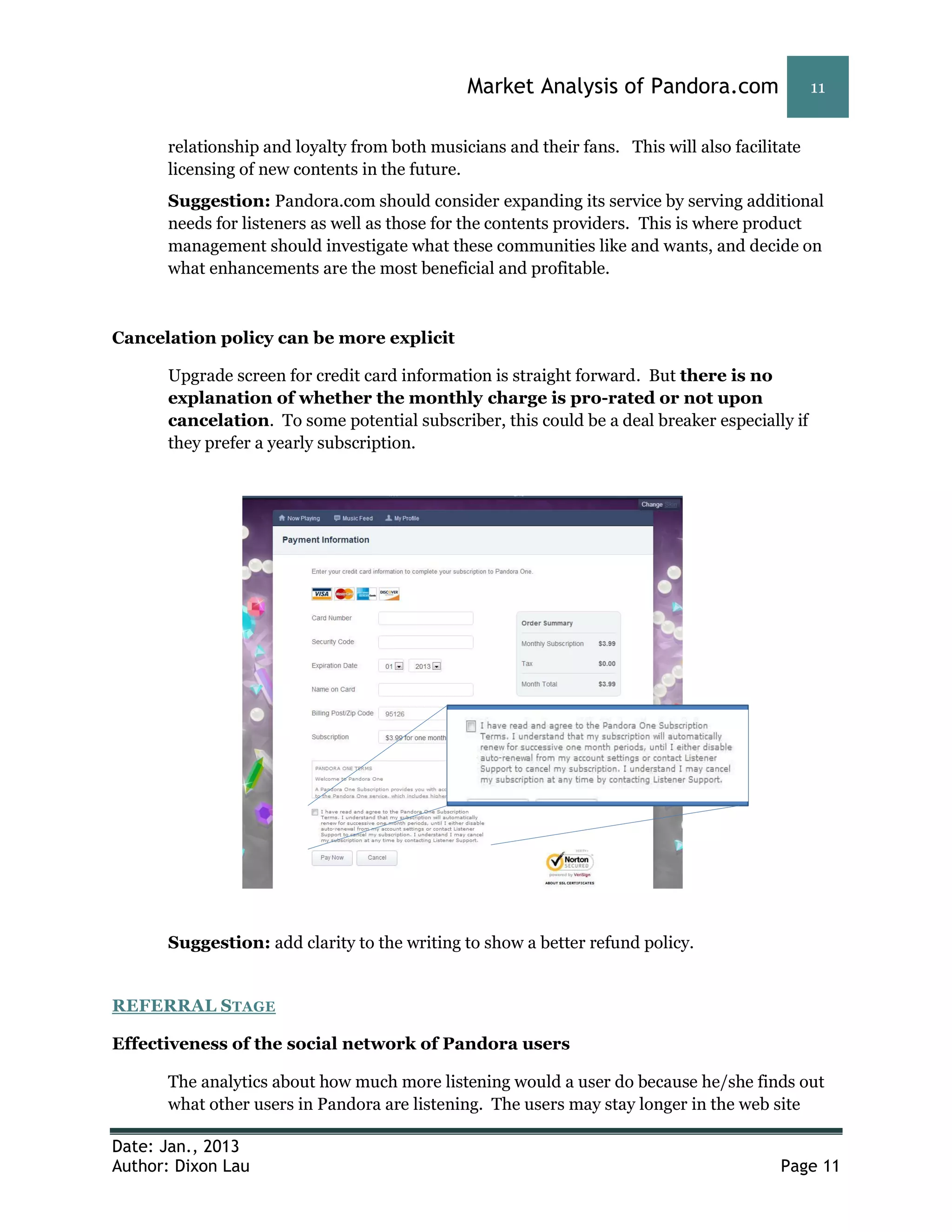 Market analysis of Pandora.com