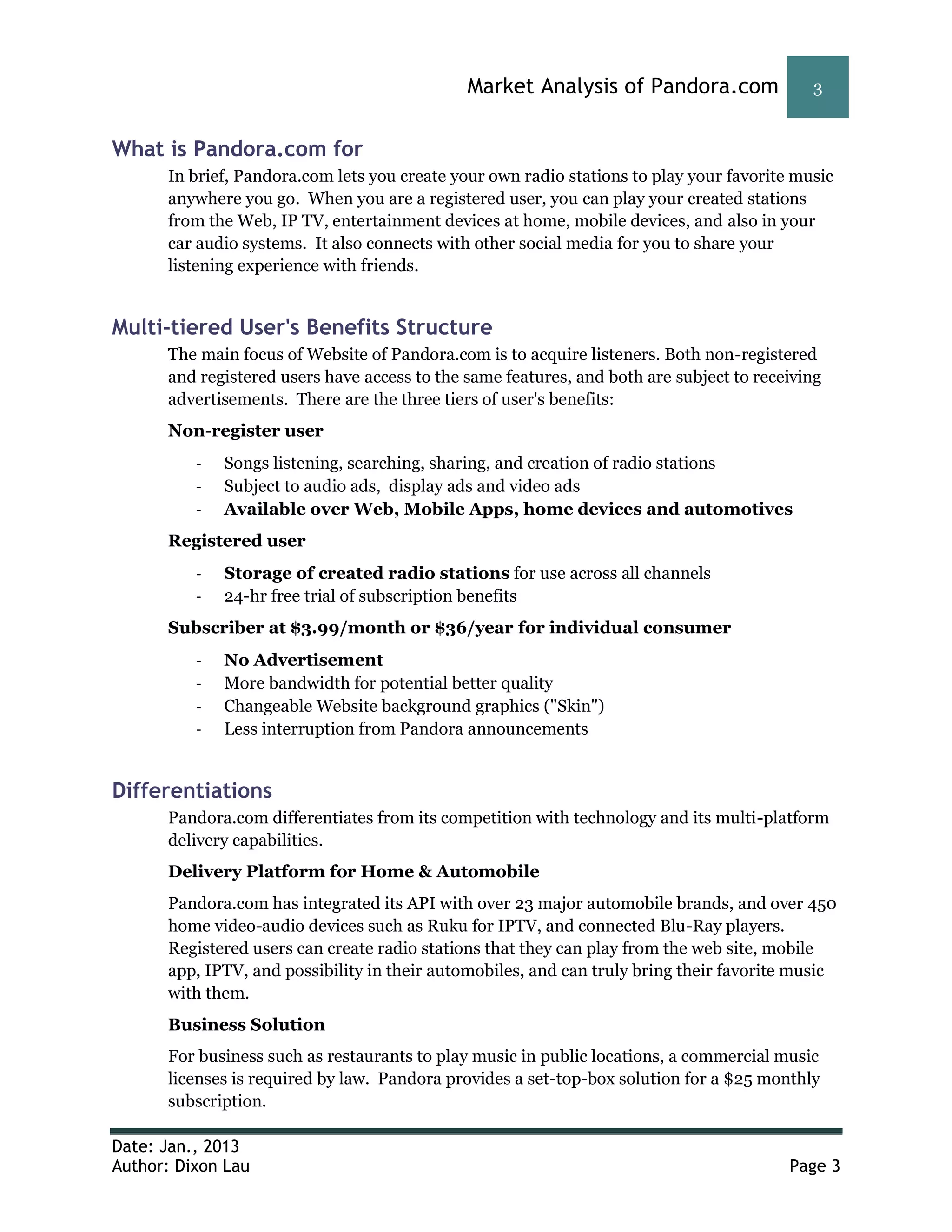 Market analysis of Pandora.com