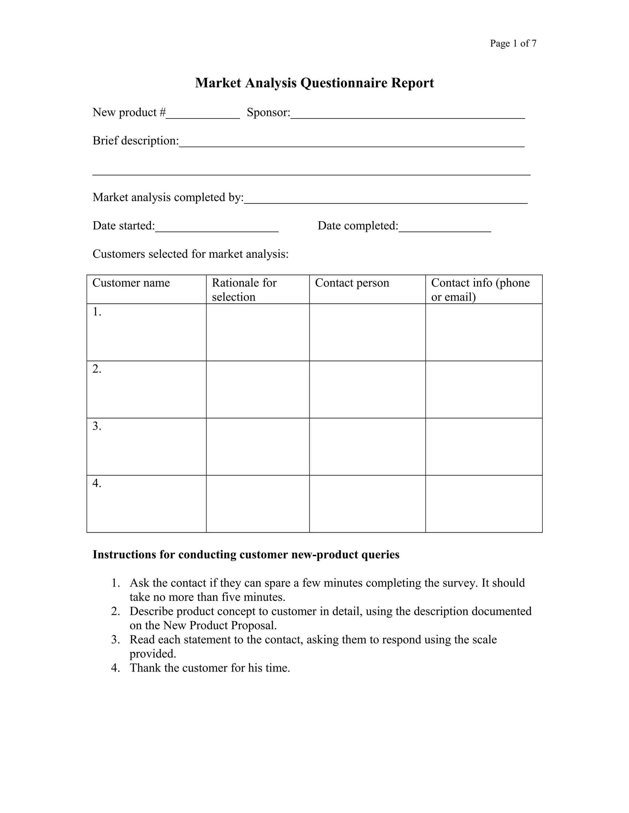 Market analysis questionnaire report | DOC