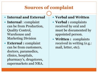 Market complaints & product recall | PPTX