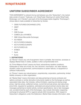 Market Data Agreement for Ninja Trader Platform | PDF