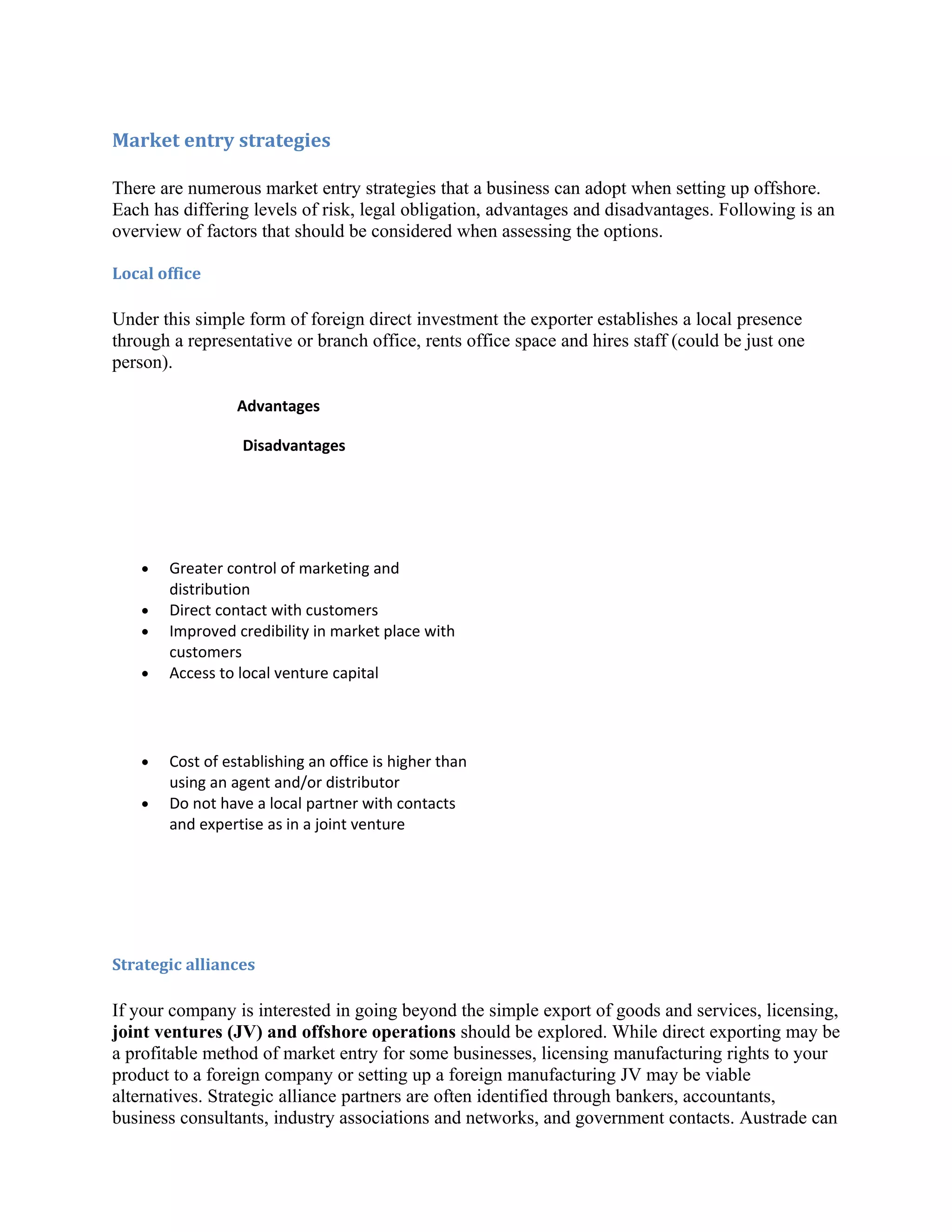 Market entry strategy | DOC | Mergers and Acquisitions | Business ...