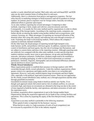 Market entry strategy | DOC | Mergers and Acquisitions | Business ...