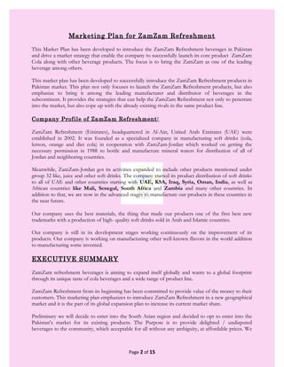 Marketig Plan for ZamZam Refreshment Beverages in Pakistan | PDF