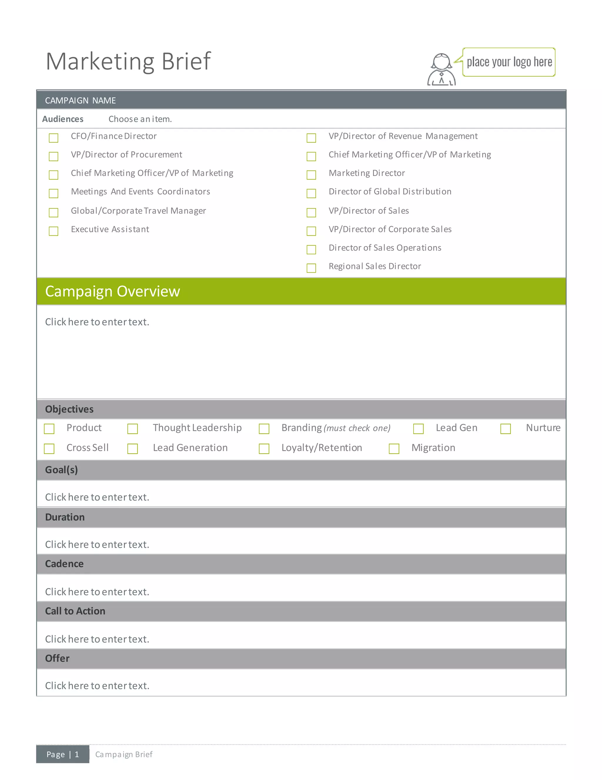 Marketing campaign-brief | DOCX | Marketing and Advertising | Business