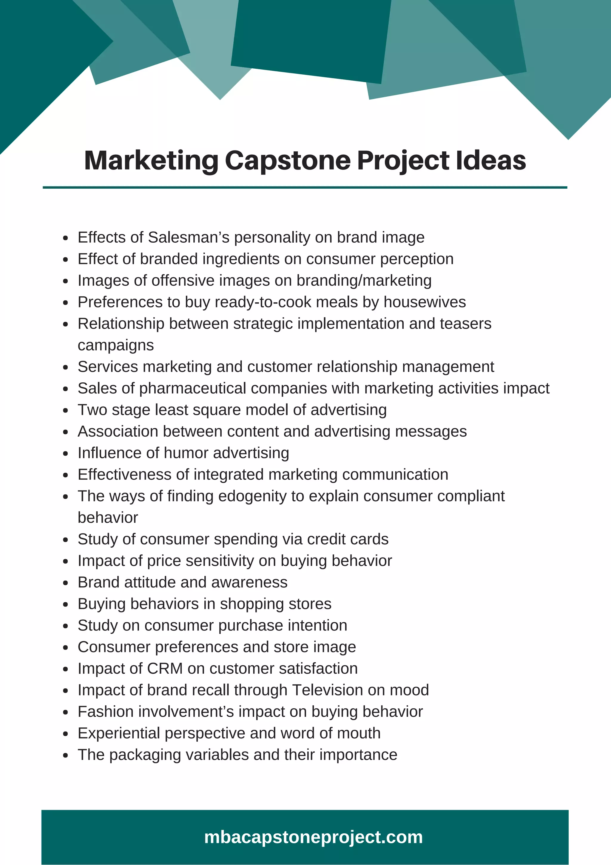 Capstone Project Topics For MBA Marketing | PDF