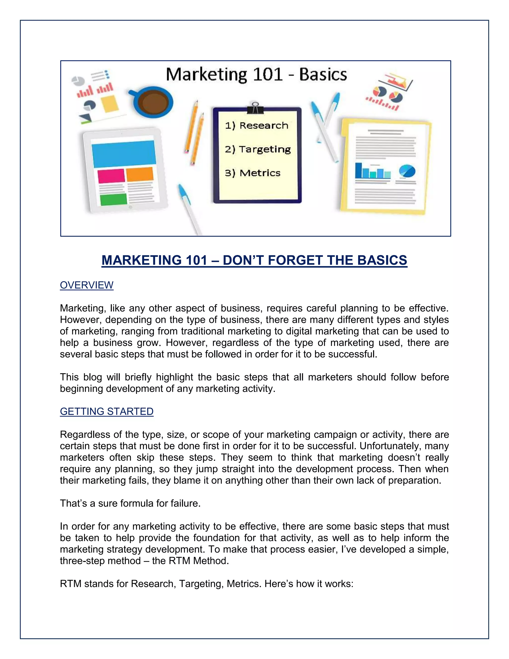 Marketing 101- Don't Forget the Basics | PDF