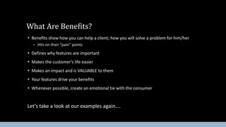 Marketing 101: Features vs. Benefits | PPT