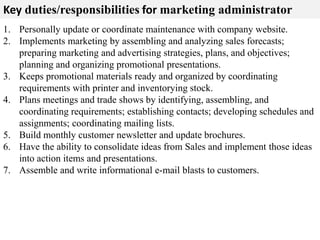 Marketing administrator job description | PPT