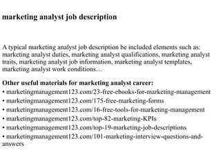 Marketing analyst job description | PPTX