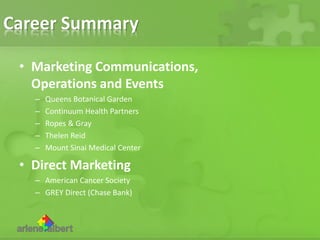 Arlene Albert - Marketing and Events Resume | PDF