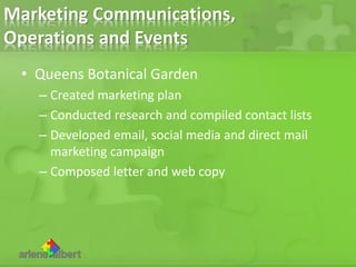 Arlene Albert - Marketing and Events Resume | PDF