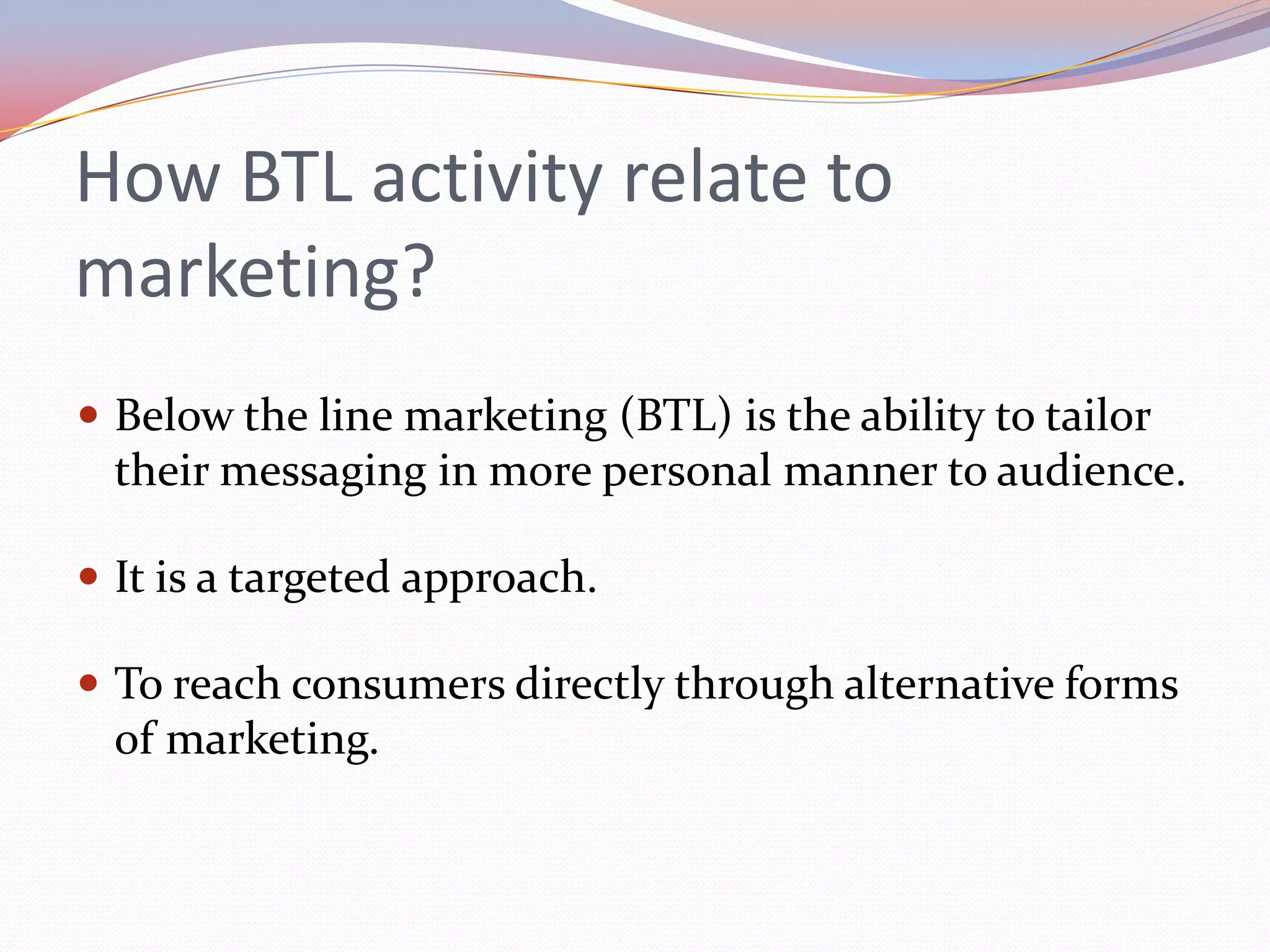 Marketing and how atl and btl activity relate to marketing mc presentation | PPTX | Marketing ...