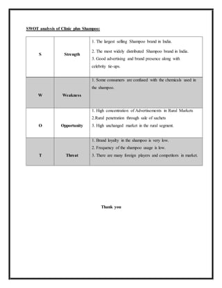 A report on 4p's and STP of clinic plus shampoo | DOCX