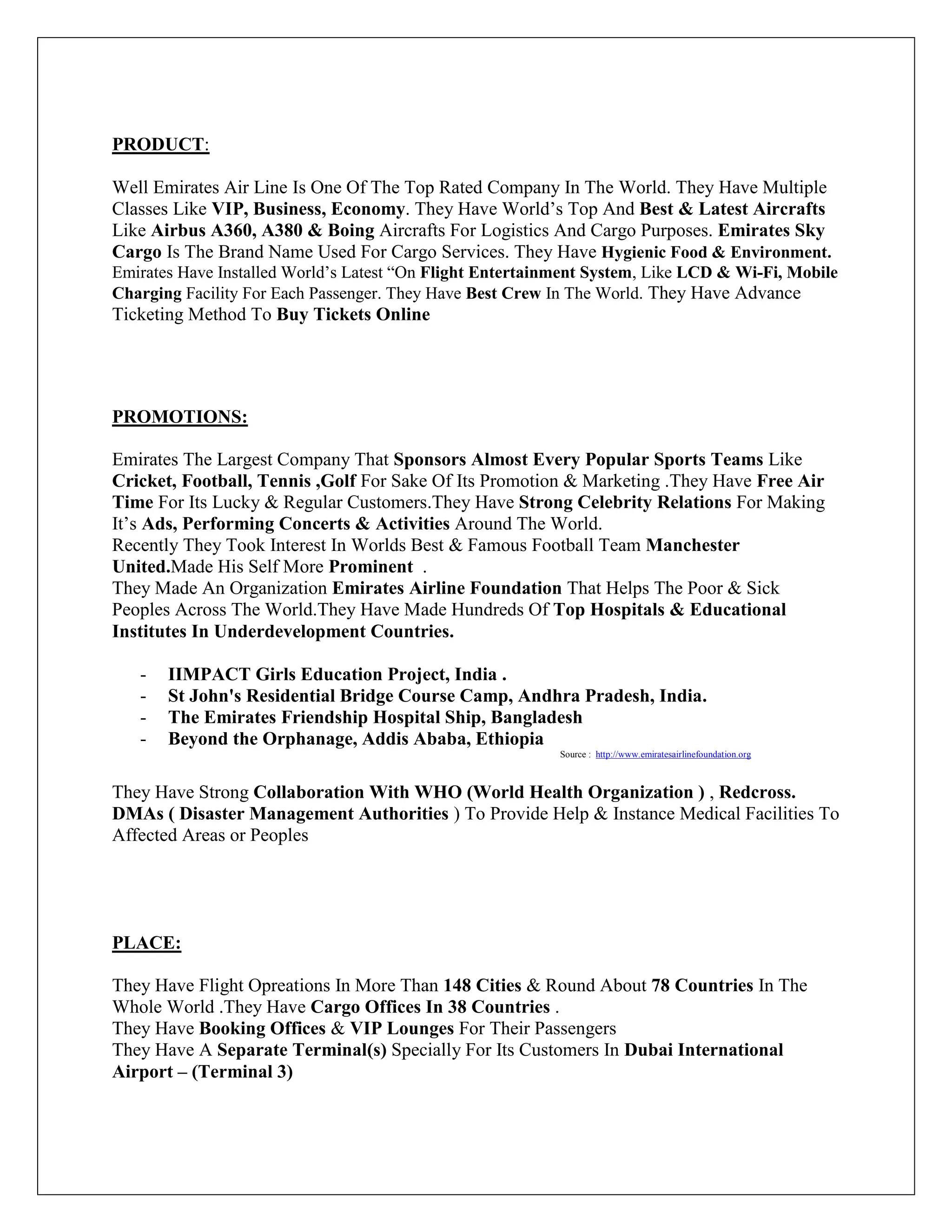 SWOT Analysis & Marketing Mix Of Emirates Airline | PDF