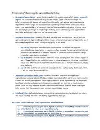 Segmentation, Targeting and Positioning at an Election | PDF