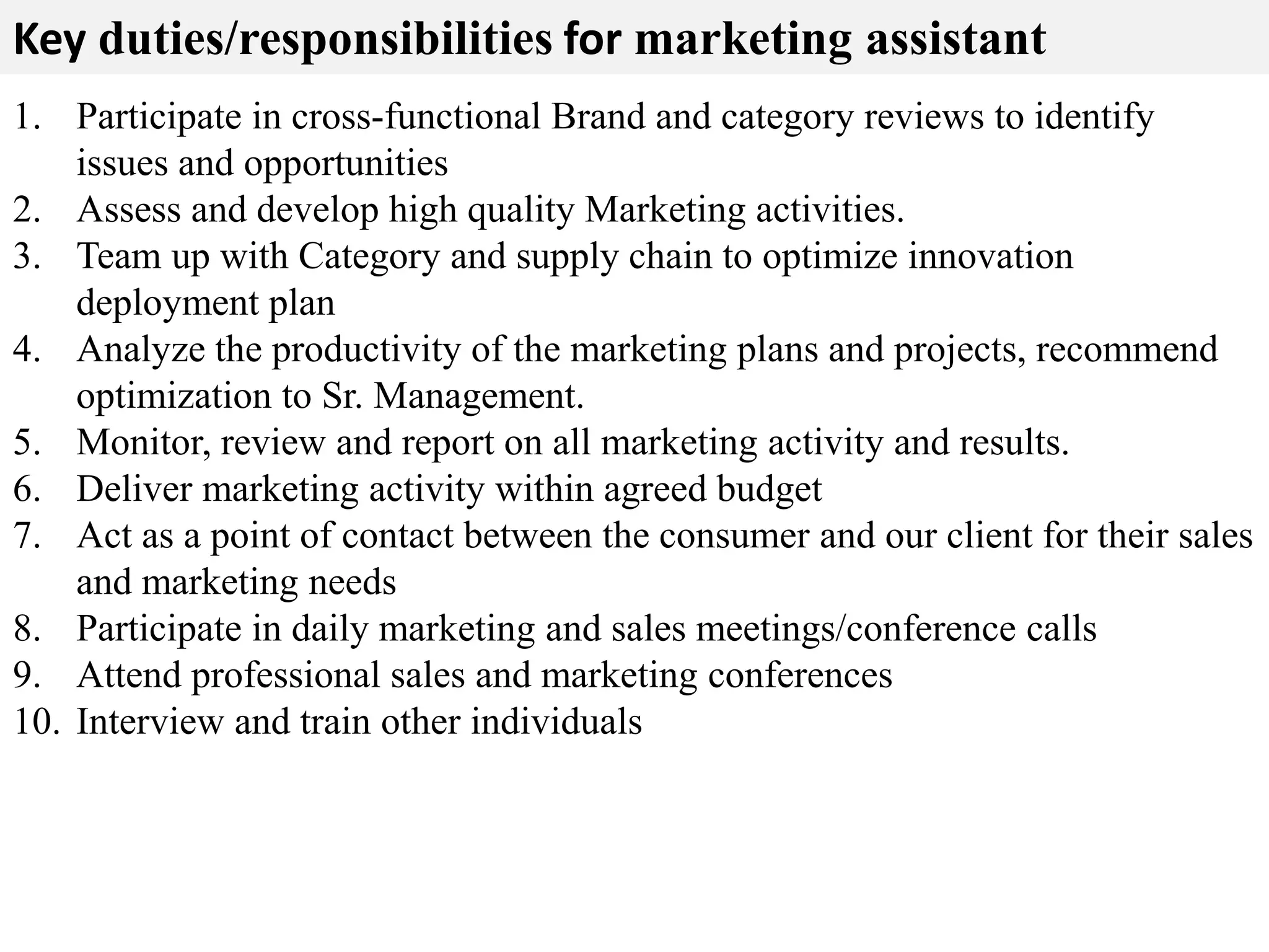 Marketing assistant job description | PPTX