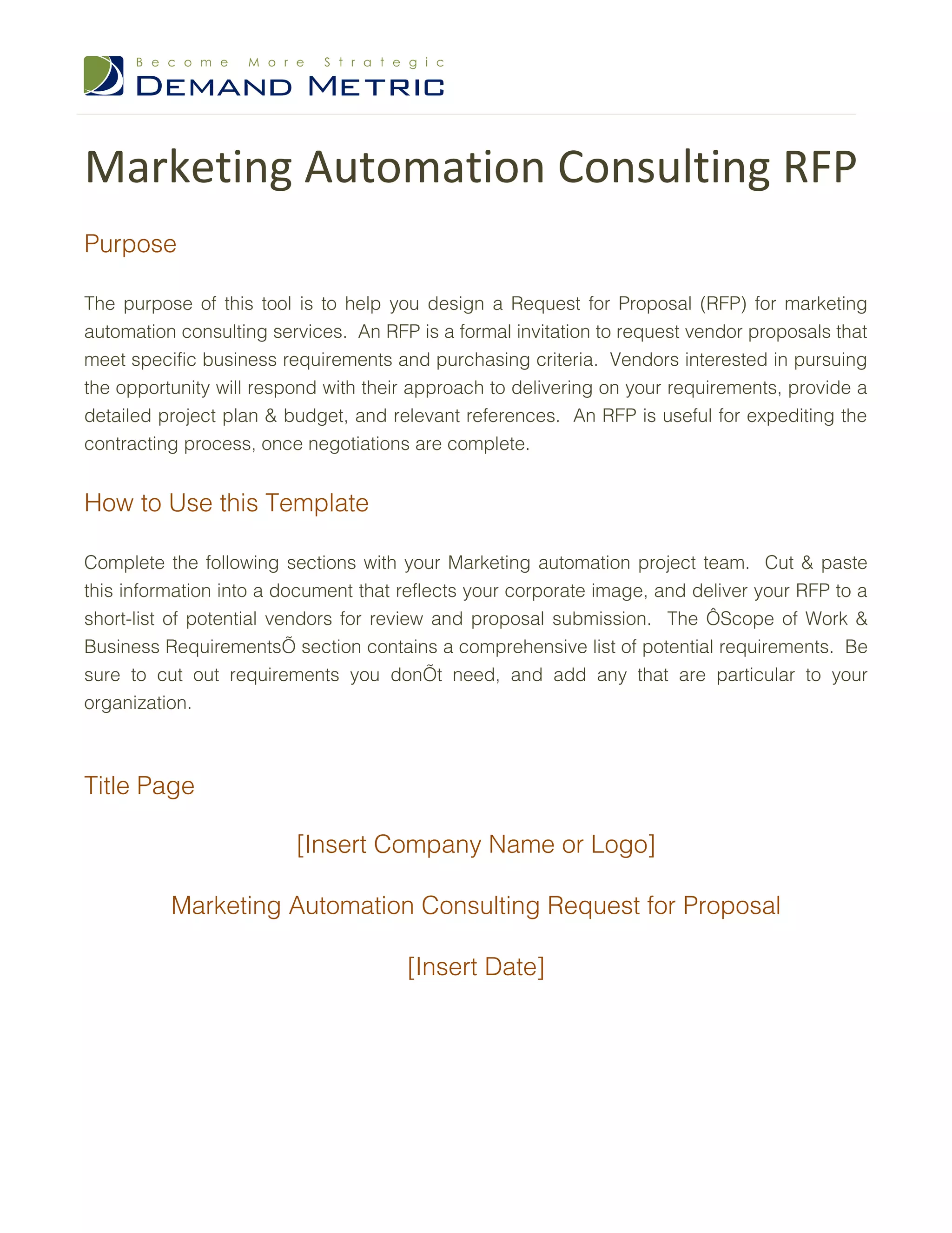Marketing Automation Consulting RFP | PDF