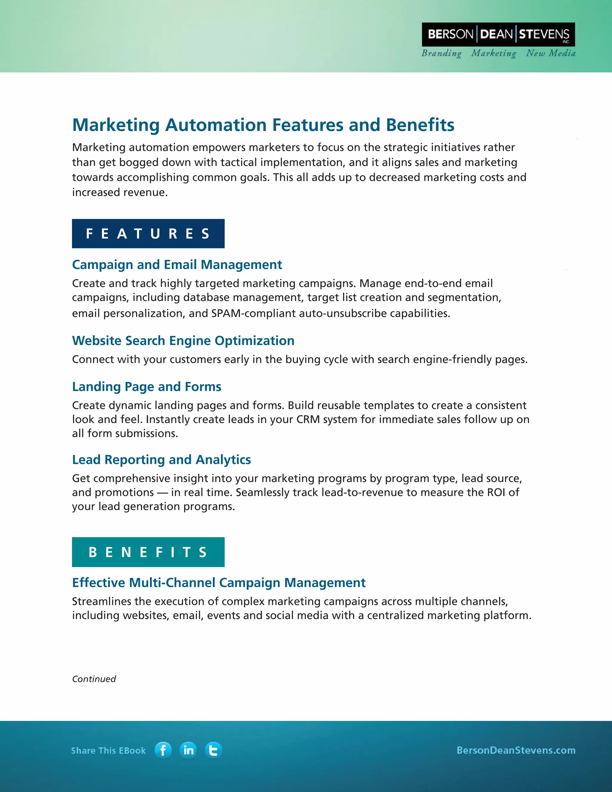 Marketing Automation Features and Benefits | PDF Marketing Automation Features and Benefits | PDF