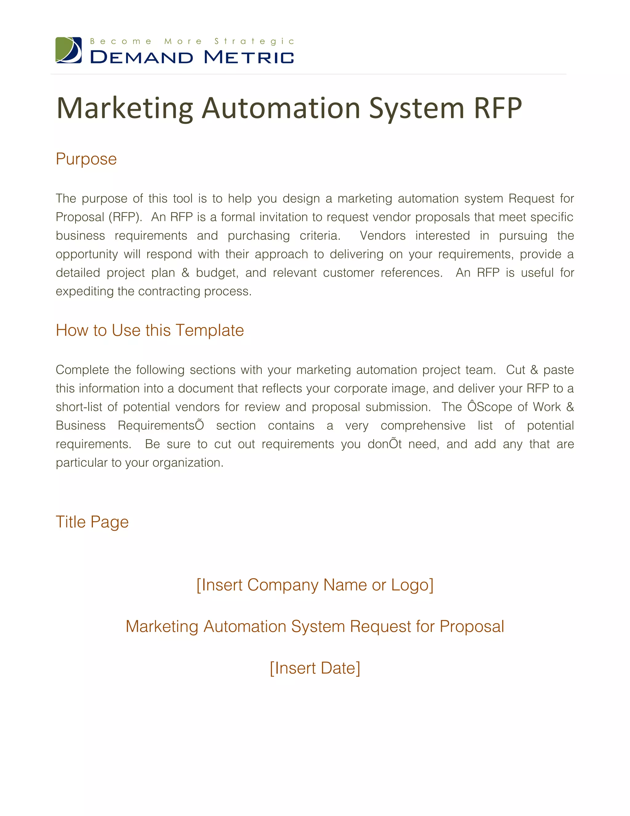 Marketing Automation System RFP | DOC