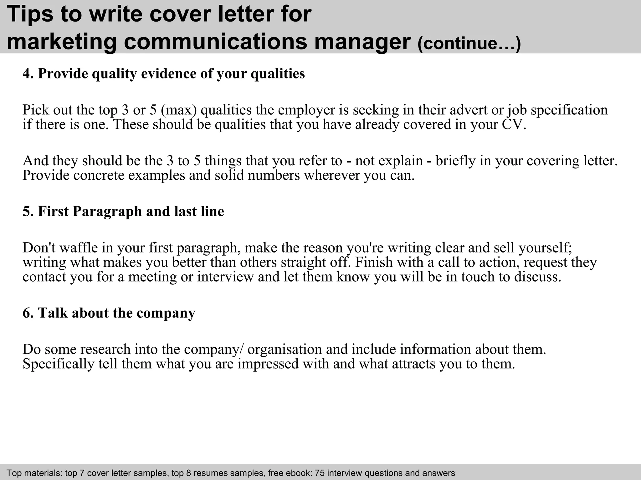 Marketing communications manager cover letter | PPT