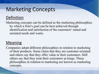 Marketing Concepts- Production, Social, Exchange, Selling, Product and ...