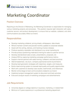 Marketing Coordinator Job Description | PDF