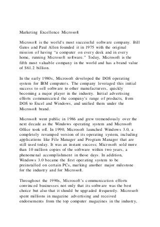 Marketing Excellence MicrosoftMicrosoft is the world’s most su | PDF