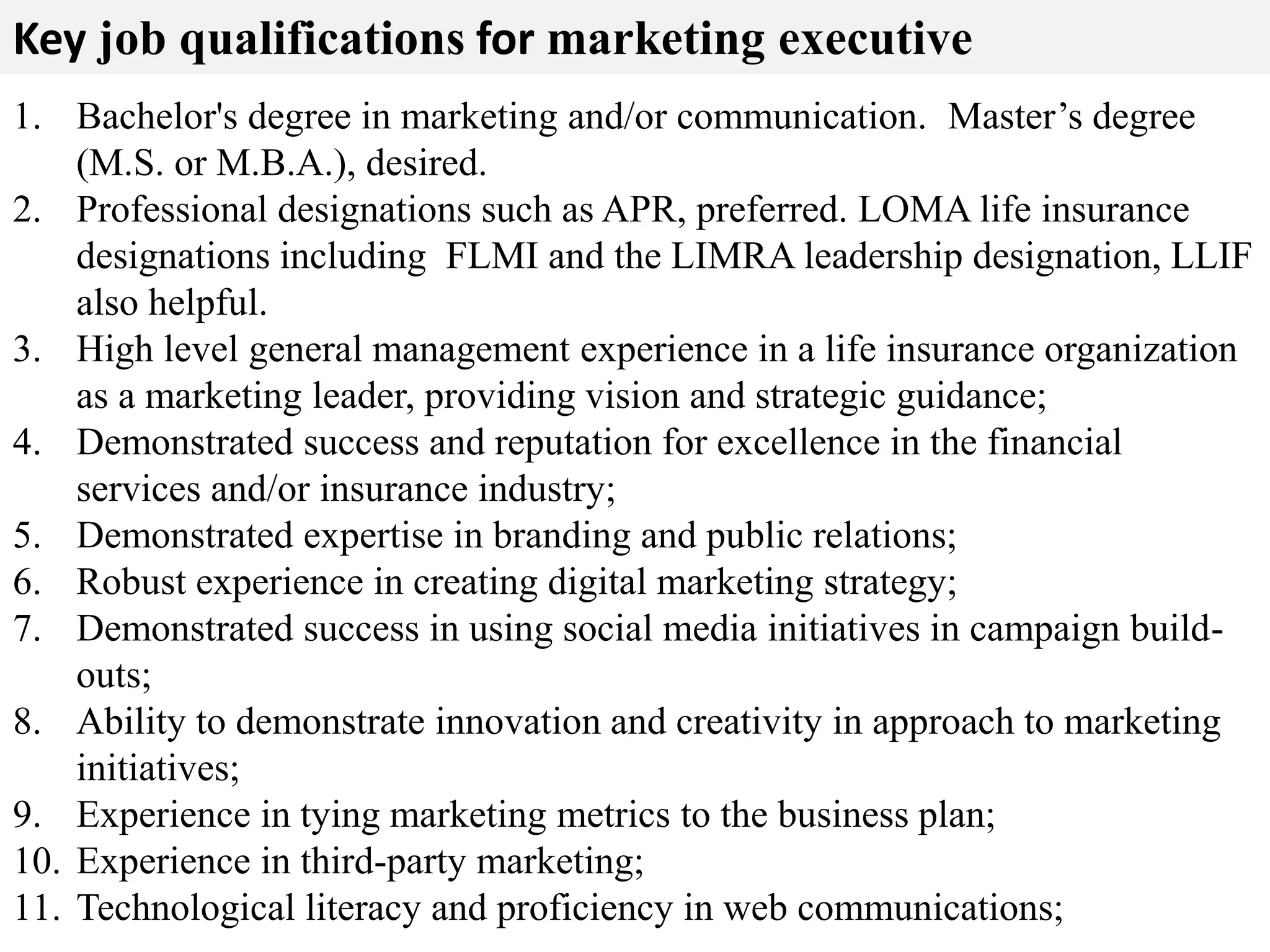 Marketing executive job description | PPT