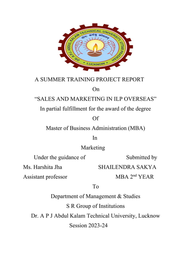 Marketing internship report file for MBA | PDF | Sales | Business