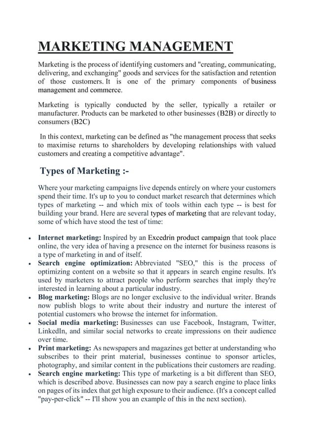 Marketing internship report file for MBA | PDF | Sales | Business