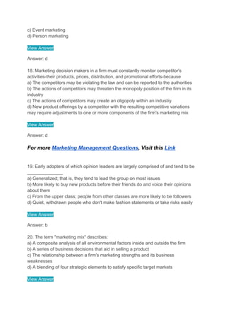 Marketing Management Questions and Answers | PDF