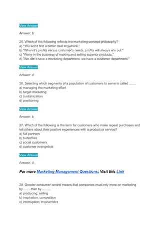 Marketing Management Questions and Answers | PDF
