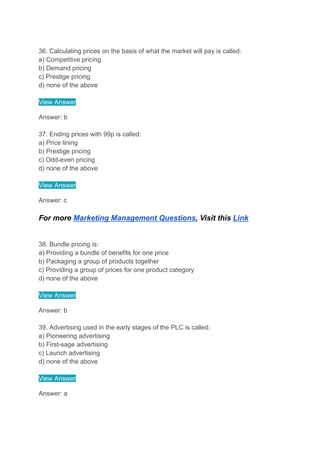 Marketing Management Questions and Answers | PDF