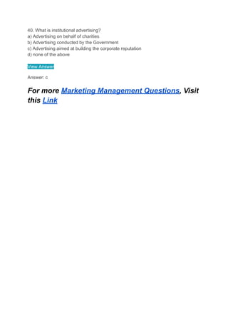 Marketing Management Questions and Answers | PDF