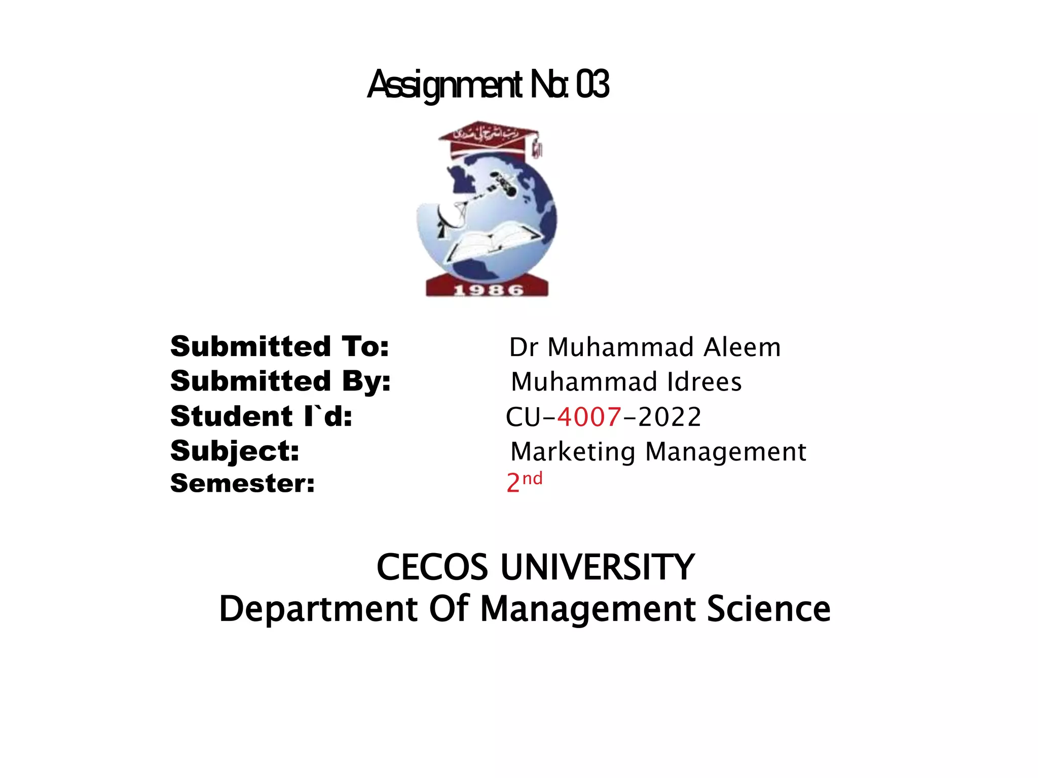 marketing management Ass 3 m idrees.pptx