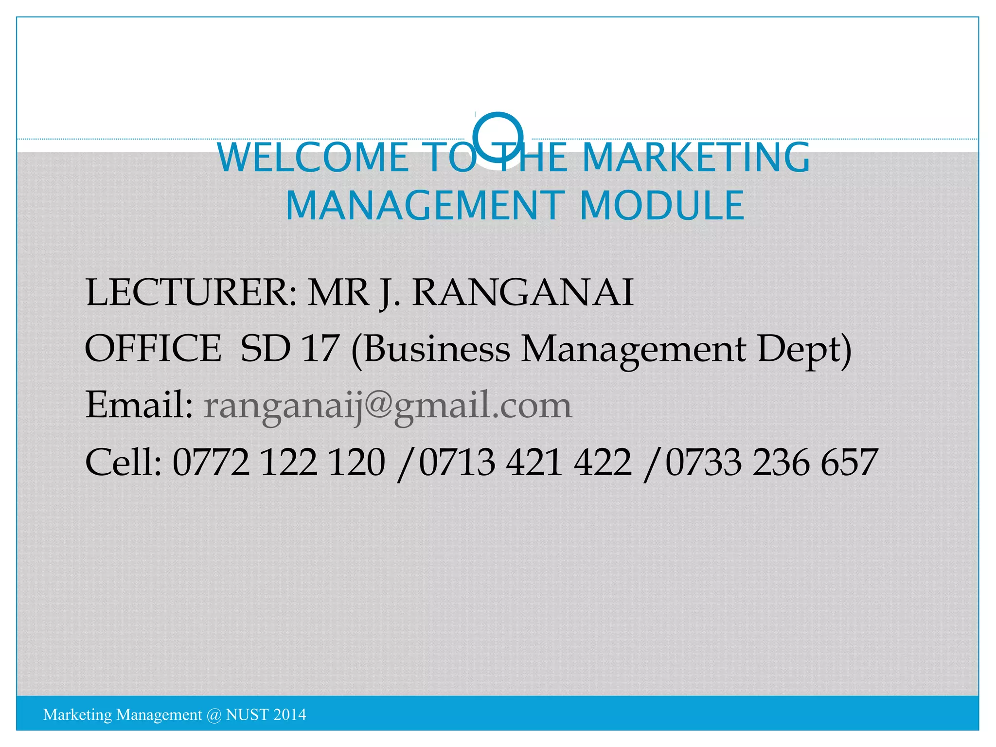 Marketing management notes NUST ZIMBABWE 2014 | PPT
