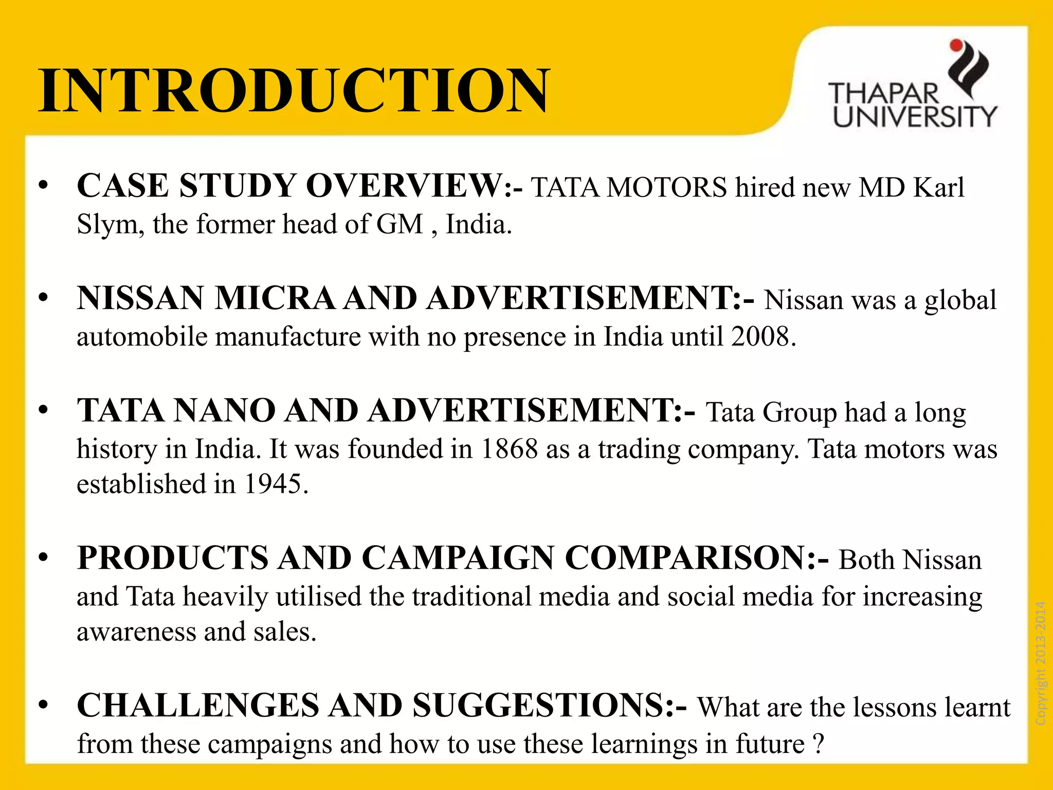 Case Study of Marketing the Nissan Micra and Tata Nano | PPTX
