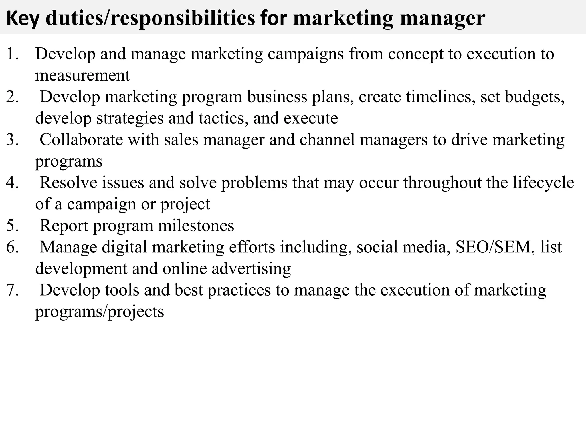 Marketing manager job description | PPTX