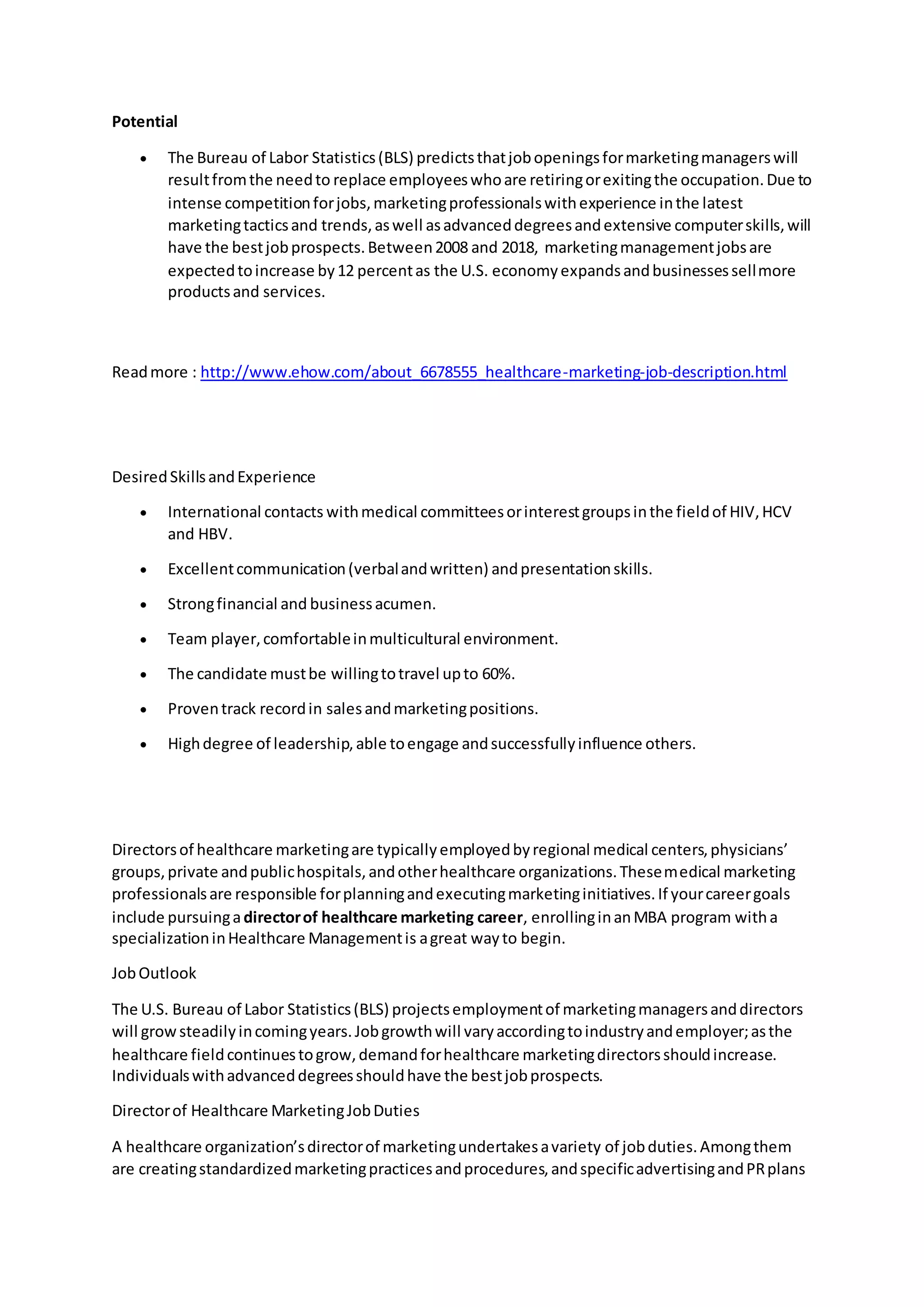 Marketing manager job description | DOCX