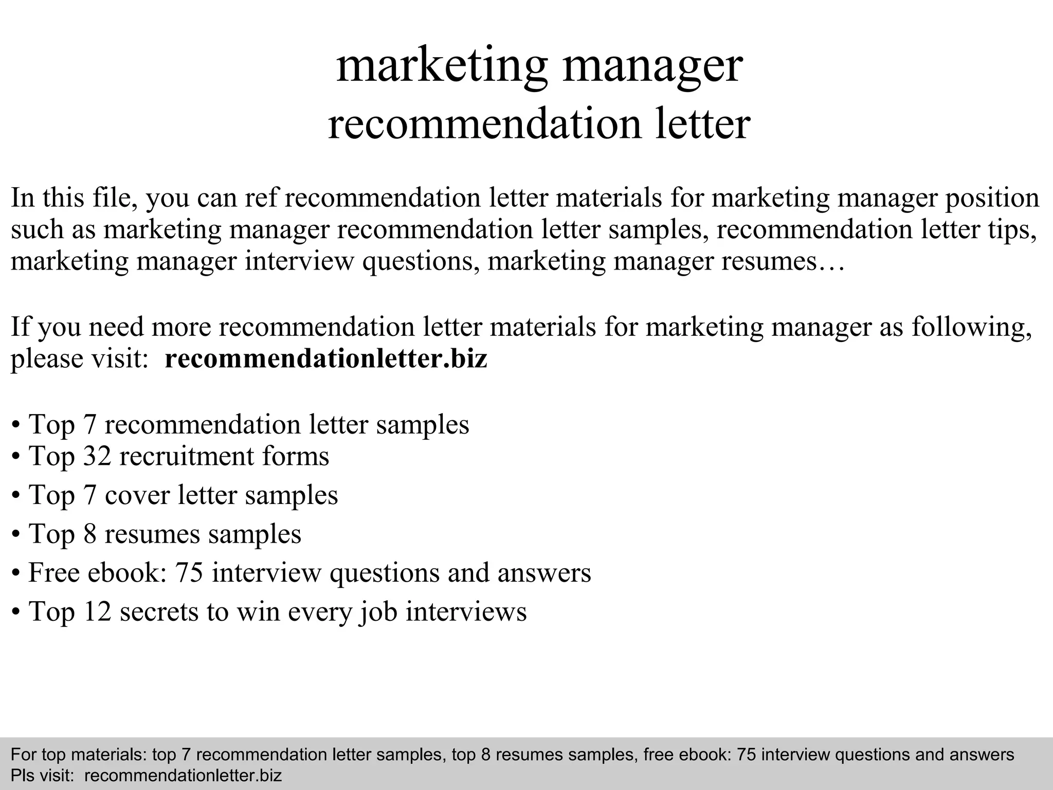 Marketing manager recommendation letter | PPT | Free Download