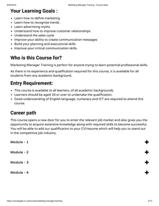 Marketing Manager Training - Course Gate | PDF