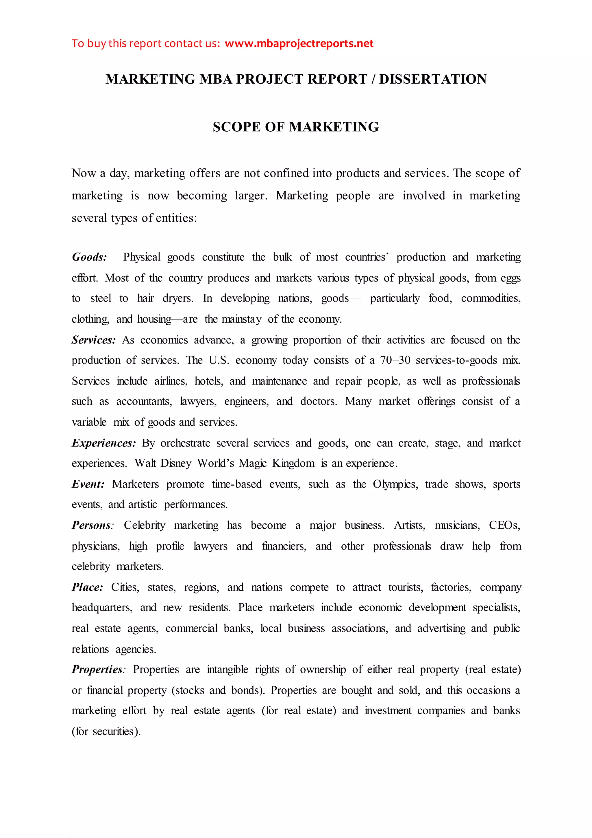 Marketing mba project report | DOCX