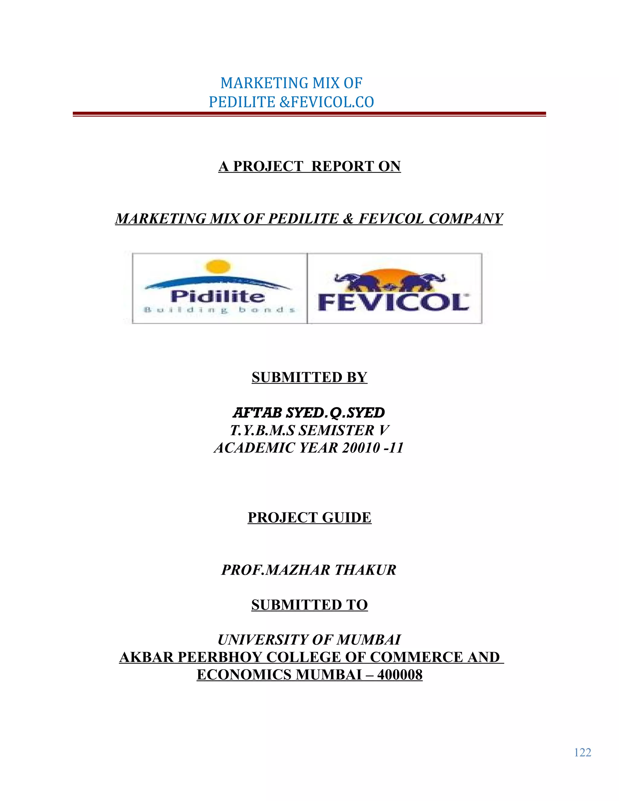 Marketing mix of fevicol company | DOC