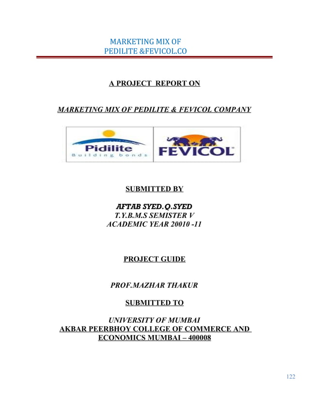 Marketing mix of fevicol company | DOC