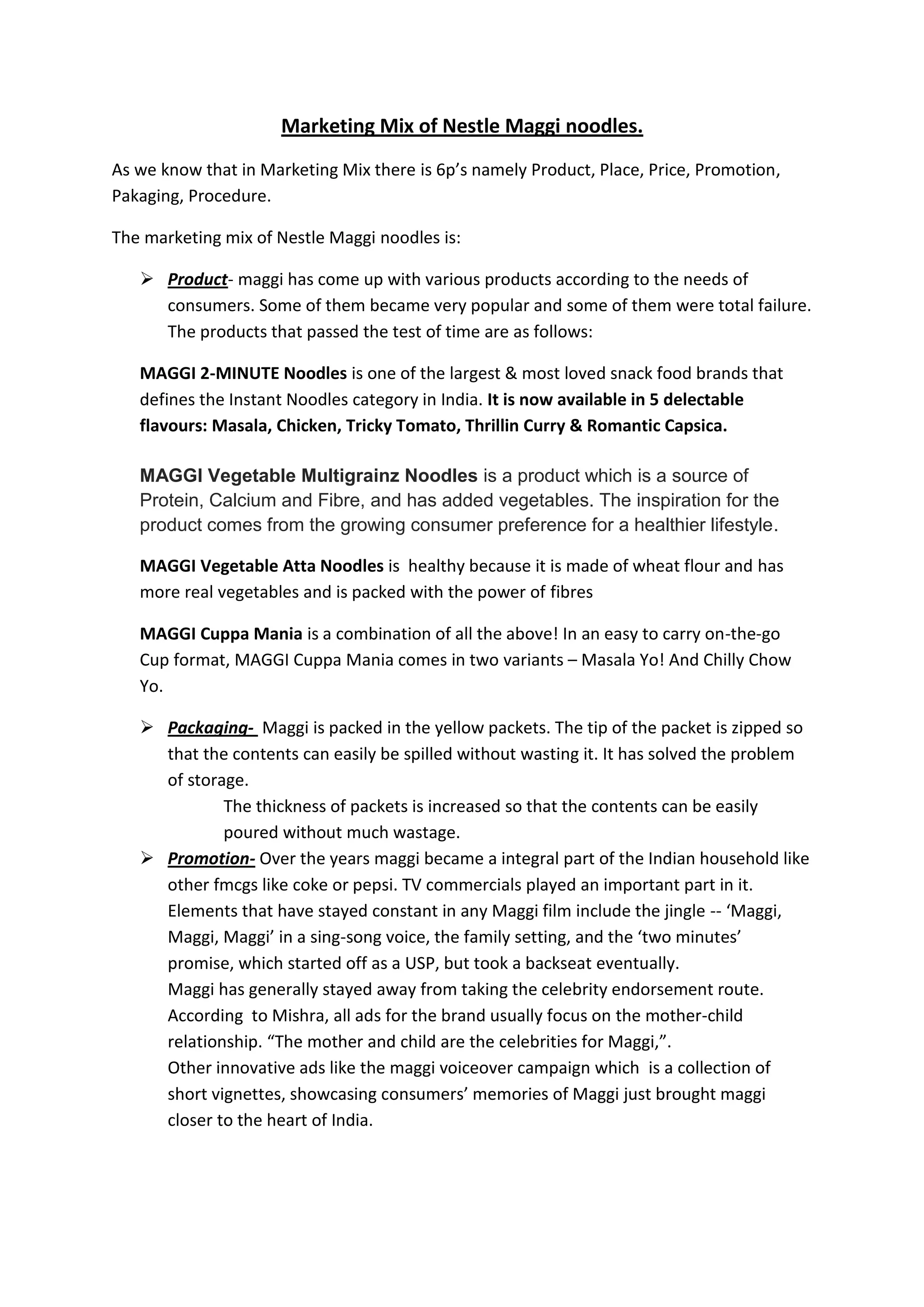Marketing mix of nestle maggi assignment | DOCX