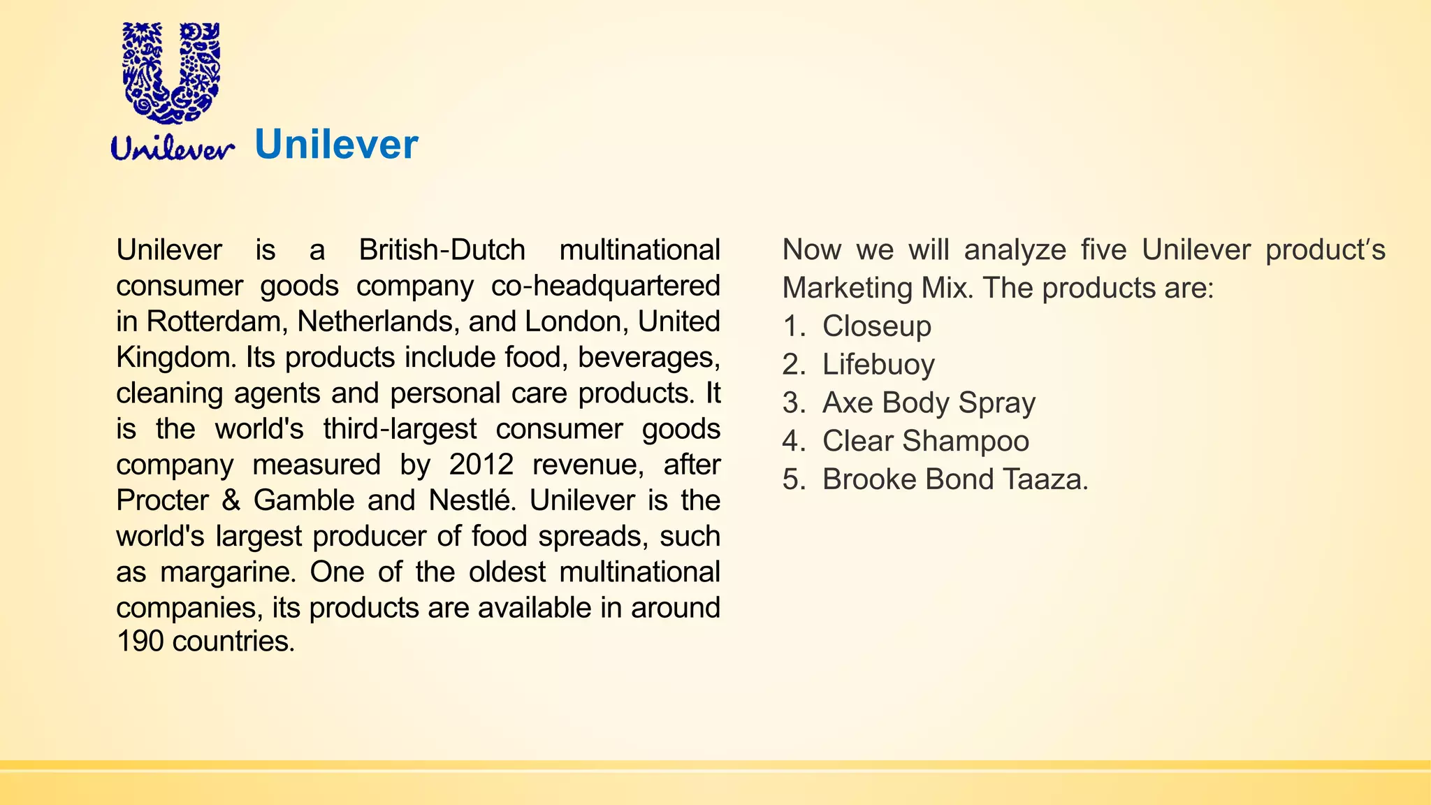 Marketing Mix Analysis on Unilever | PPTX