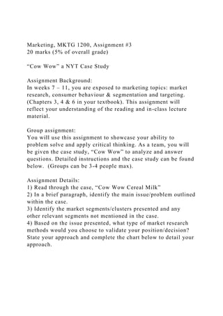 Marketing, MKTG 1200, Assignment #320 marks (5 of overall grade.docx