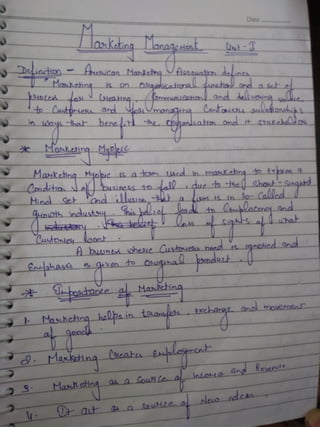 BBA Notes -Marketing Management | PDF